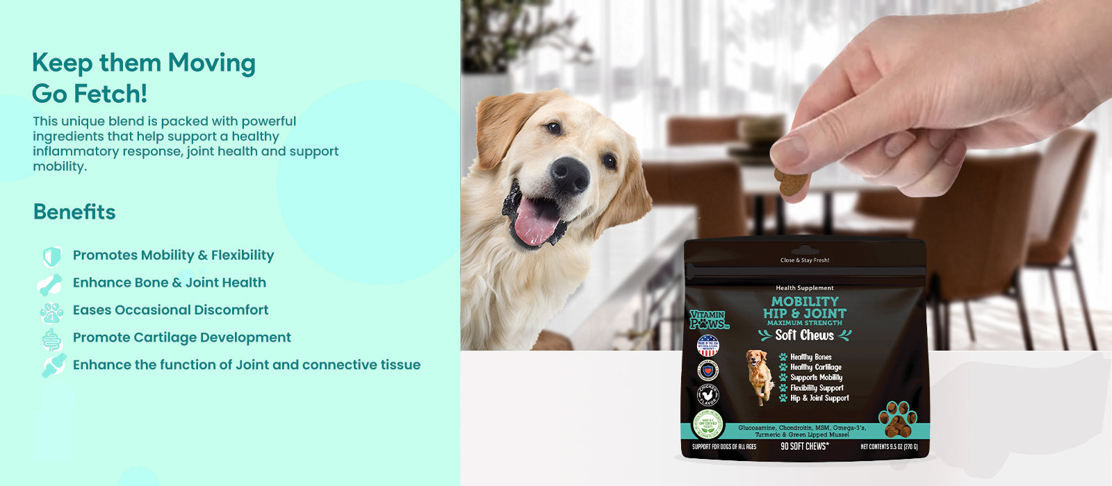 Dog Mobility Hip & Joint Maximum Strength Supplement USA | Vitamin Paws